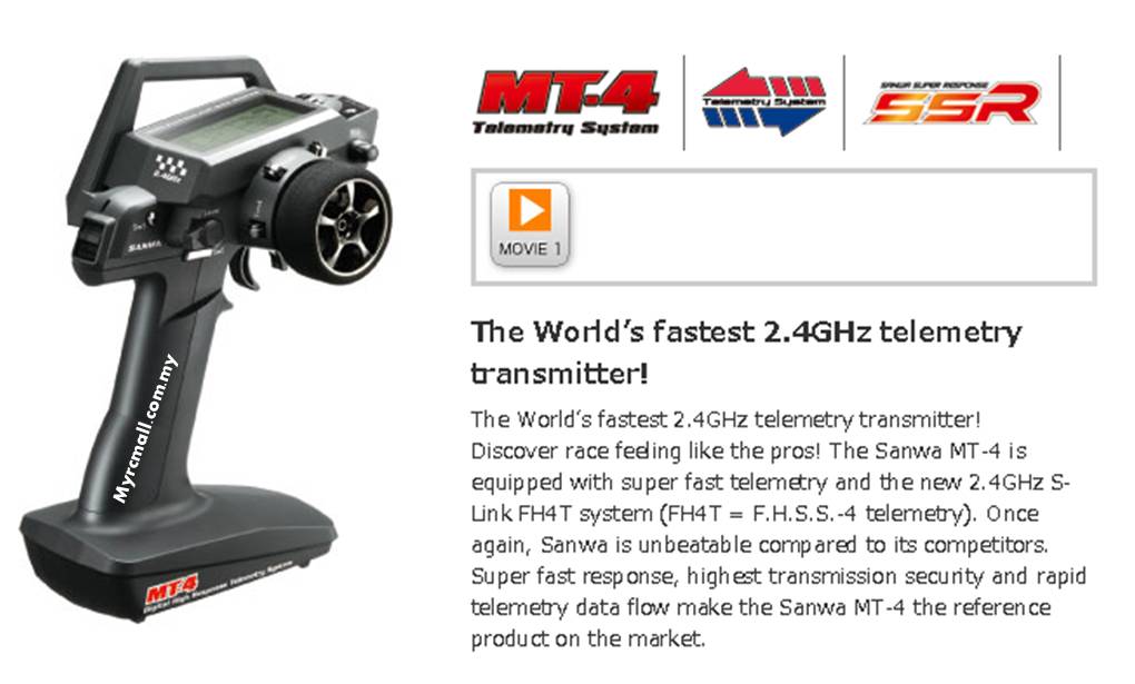 Sanwa MT-4 2.4G Profesional Telemetry Radio Transmitter System for RC Car Boat - Myrcmall.com.my